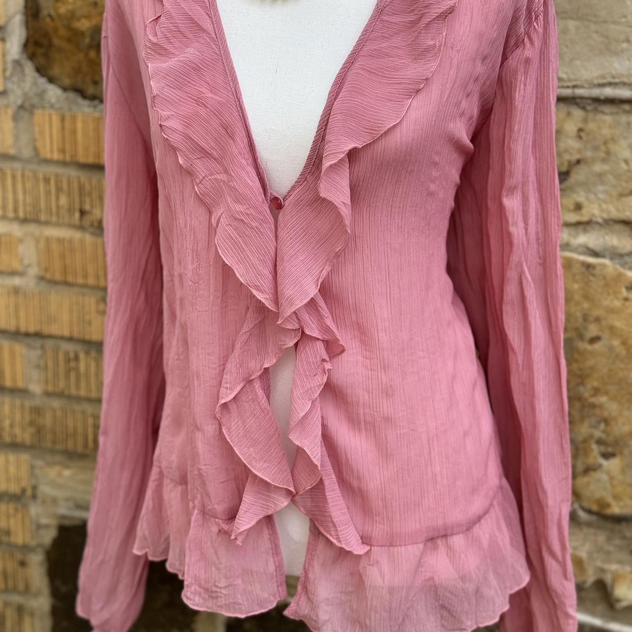 Pink front ruffle blouse cover up. Cato size XL in... - Depop