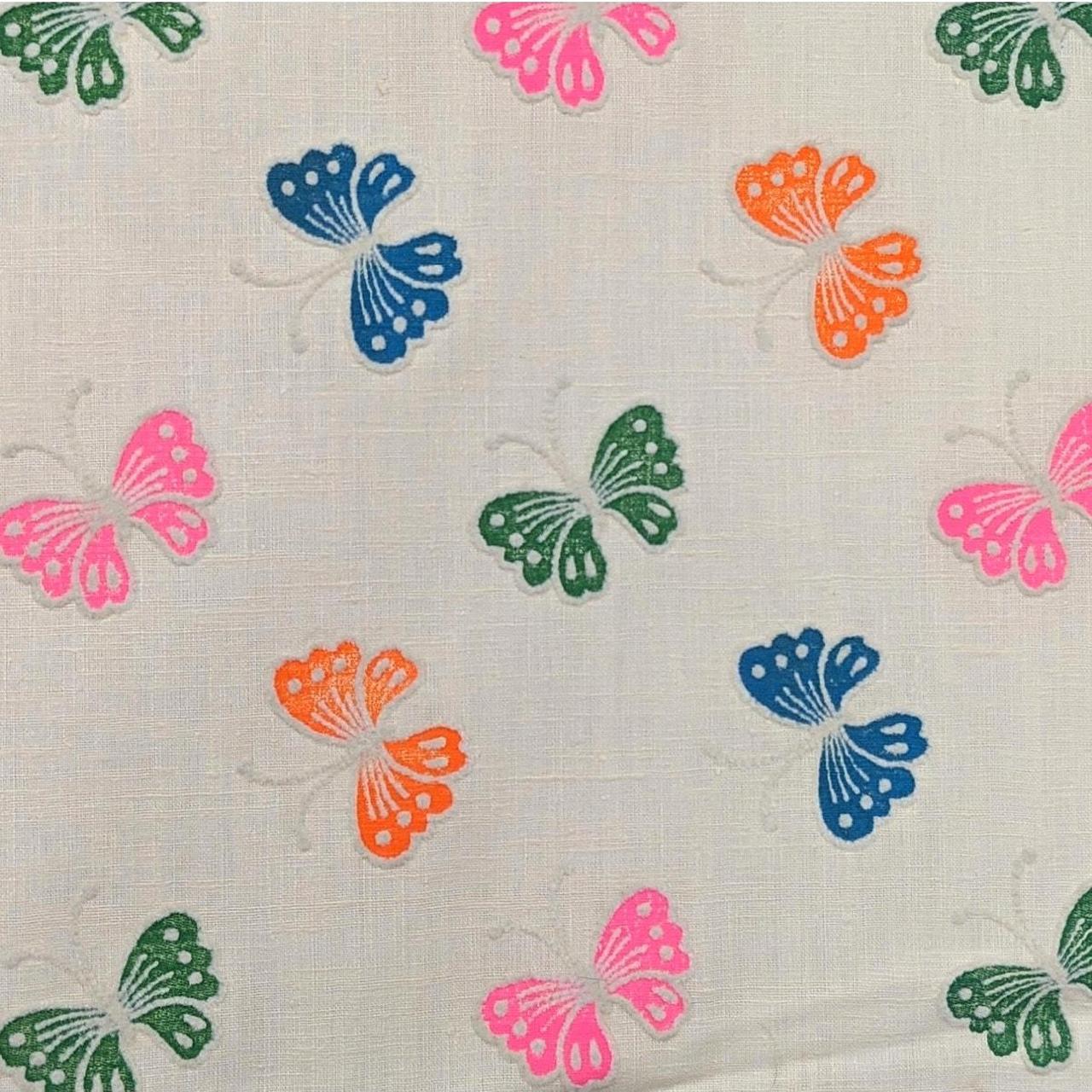 2 Yds Vintage 1970's FLOCKED BUTTERFLY Kettle Cloth... | Depop