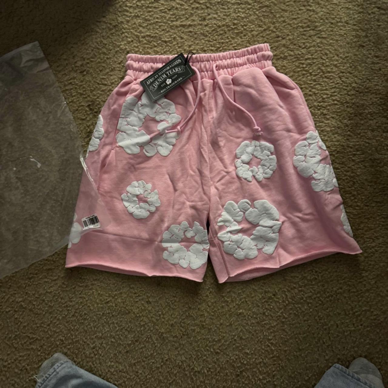 Pink denim tear Shorts Size small men 10/10... | Depop