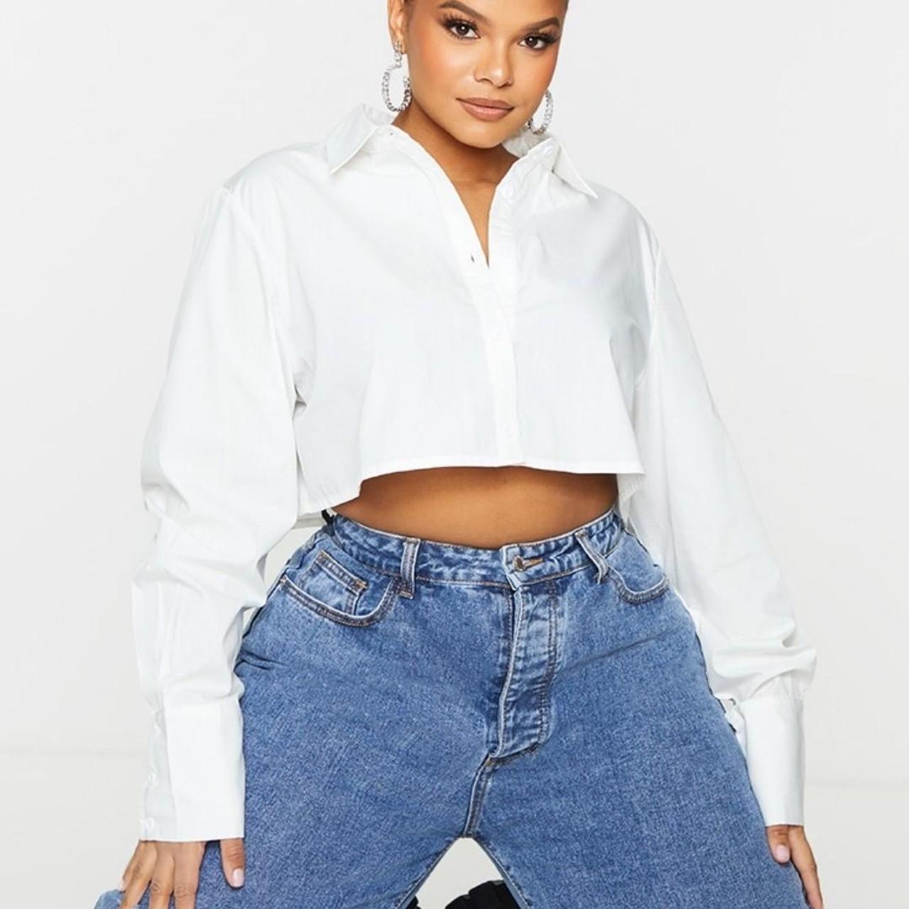Cropped White button up PLT SIZE 14 Oversized... - Depop
