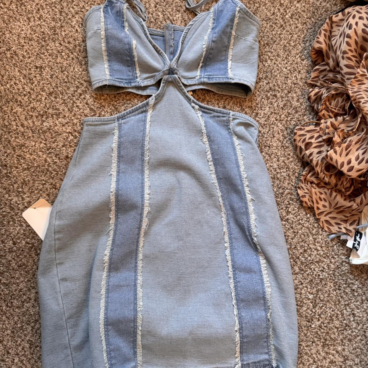 Splash Tribe/Revolve Denim Patchwork Mini Dress with... - Depop