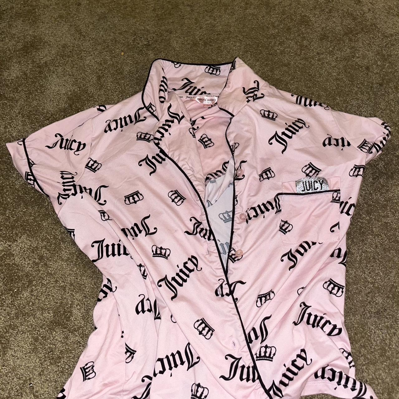 large pink juicy couture button up sleep shirt fits... - Depop