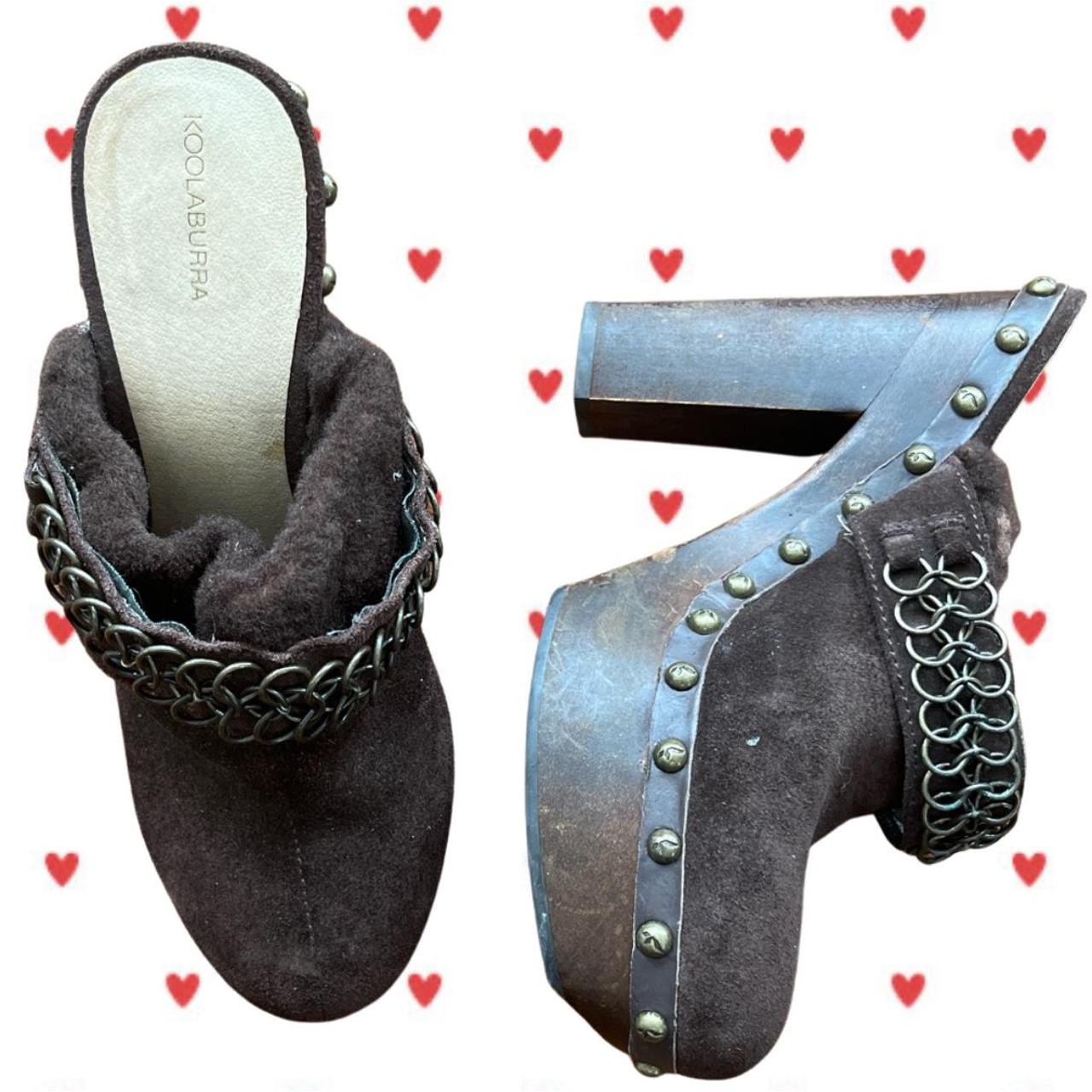 Wooden and leather heeled clogs Size 8 2 inch... - Depop