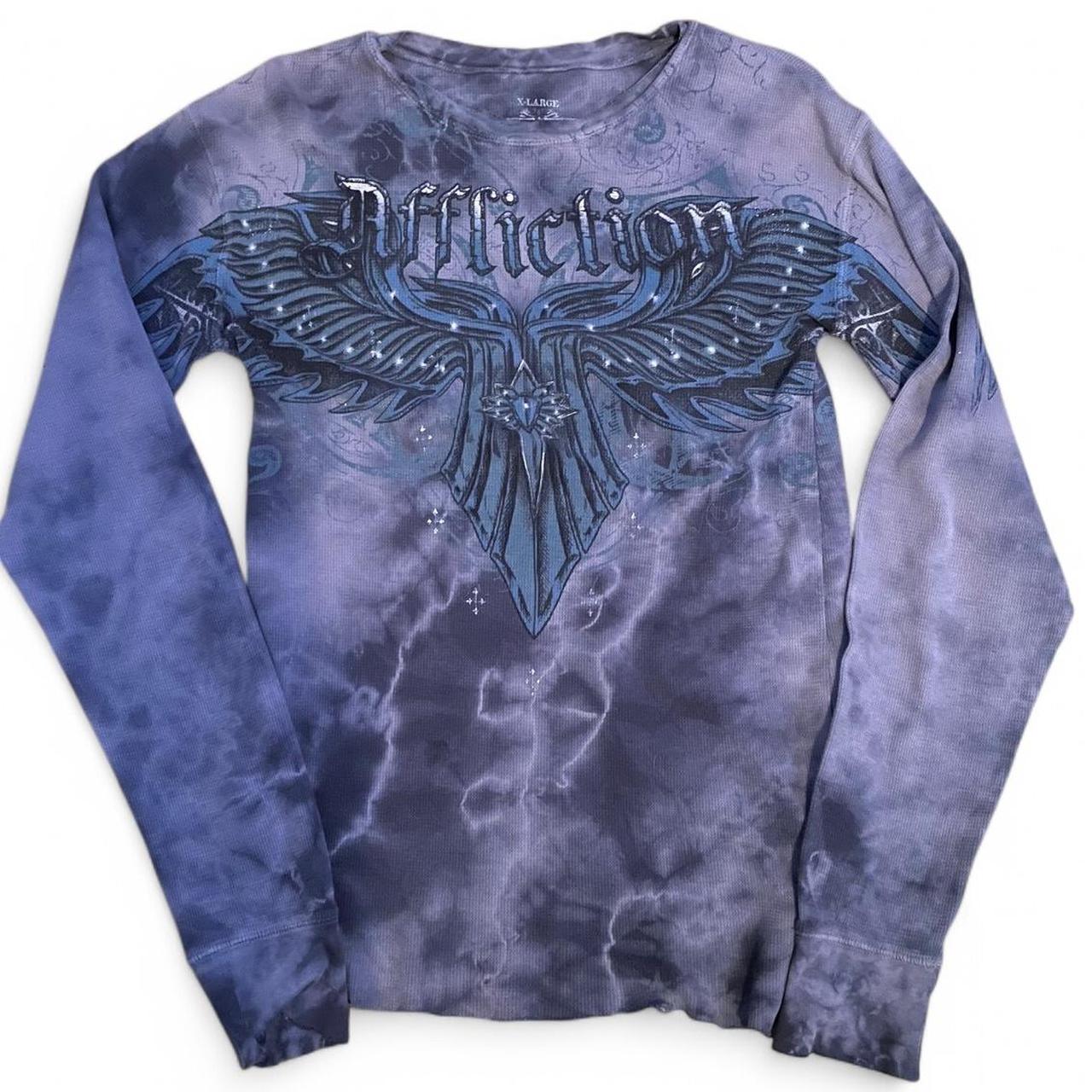 gray blue AFFLICTION long sleeve shirt cool design... | Depop