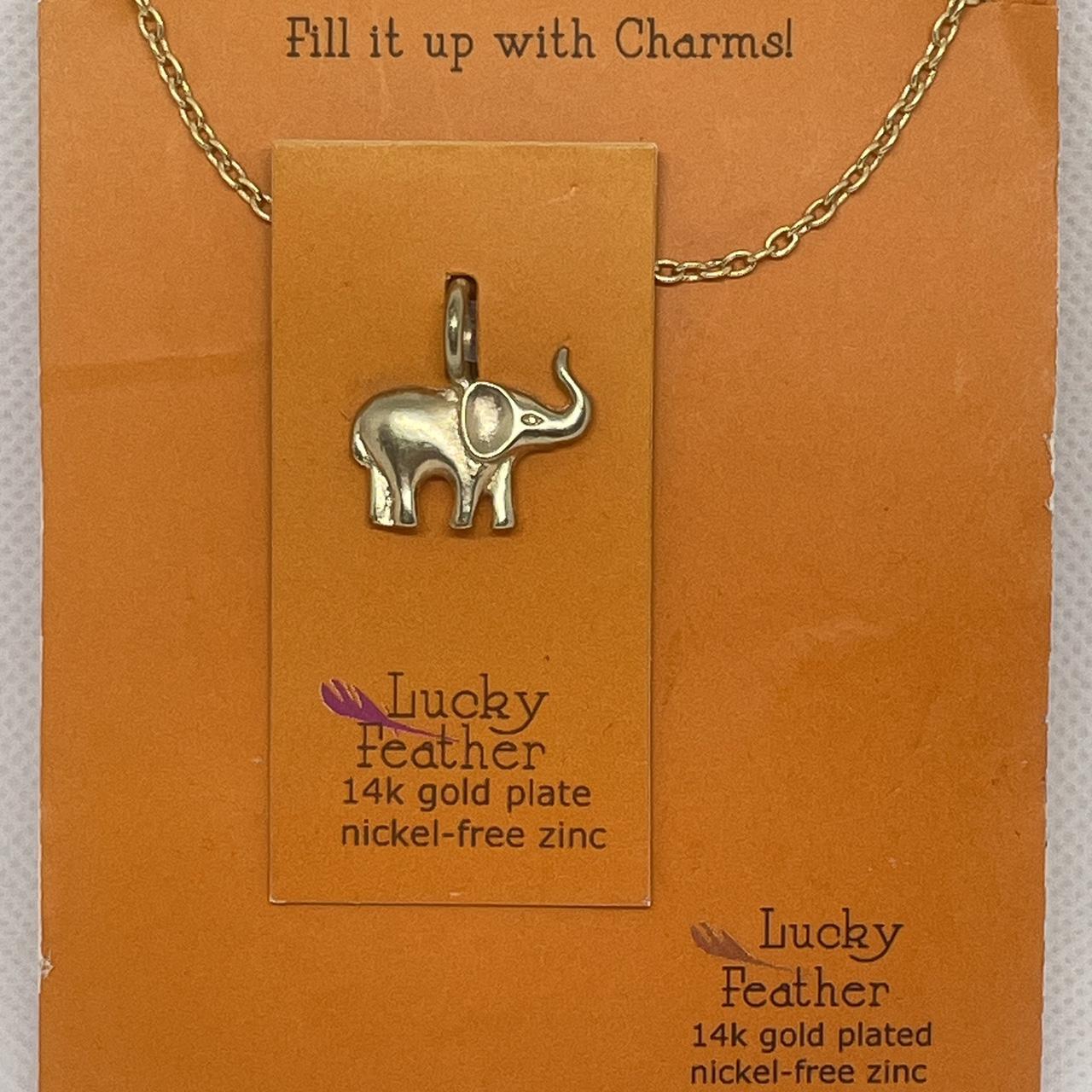 Lucky feather gold plated elephant charm necklace - Depop
