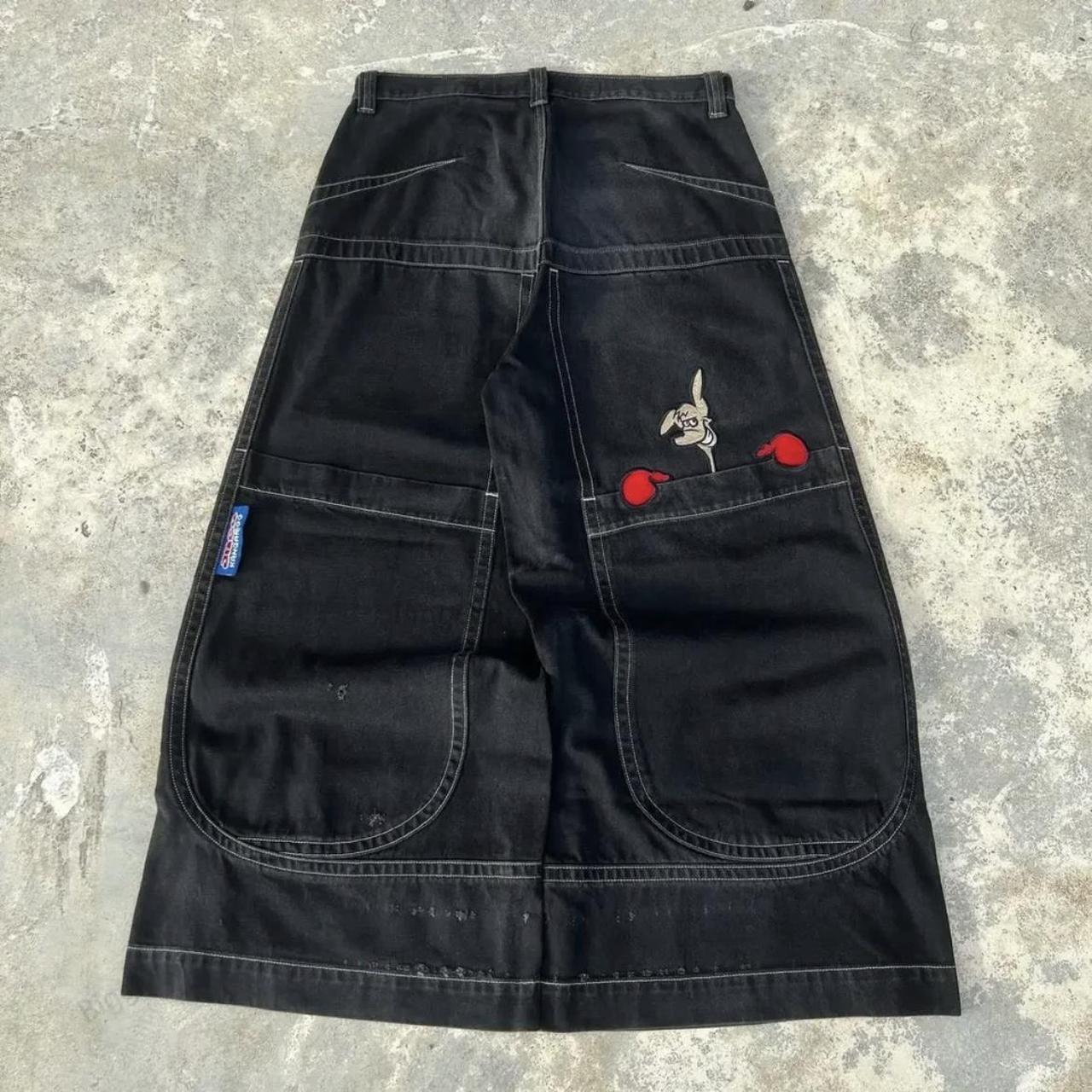 90s JNCO black and red jeans with embroidered logo... - Depop