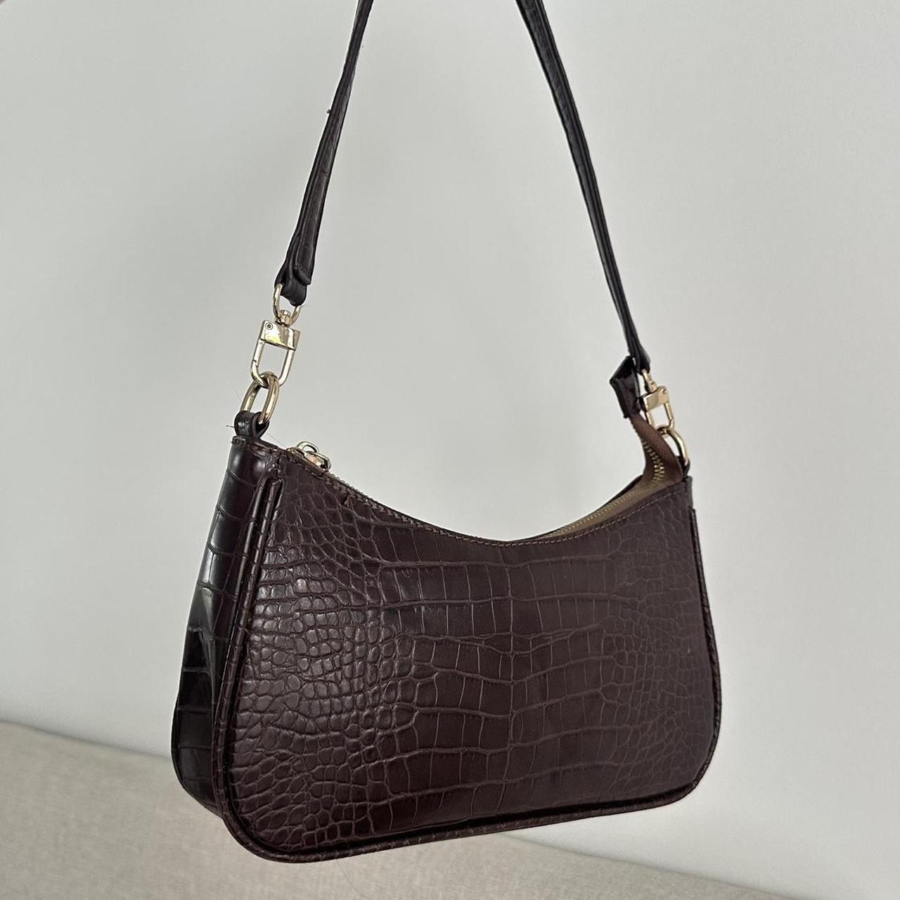 Brown Croc Shoulder Bag Gold Hardware Zip to main... - Depop