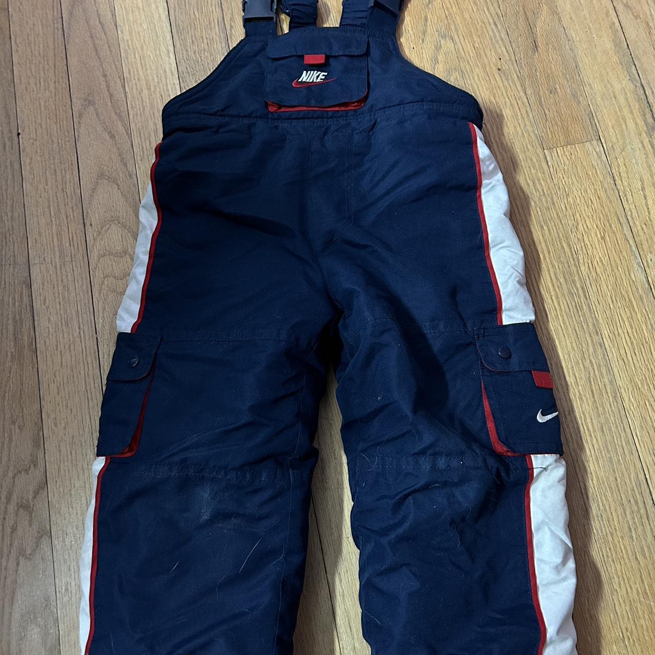 Nike navy and red snowsuit with adjustable straps... | Depop