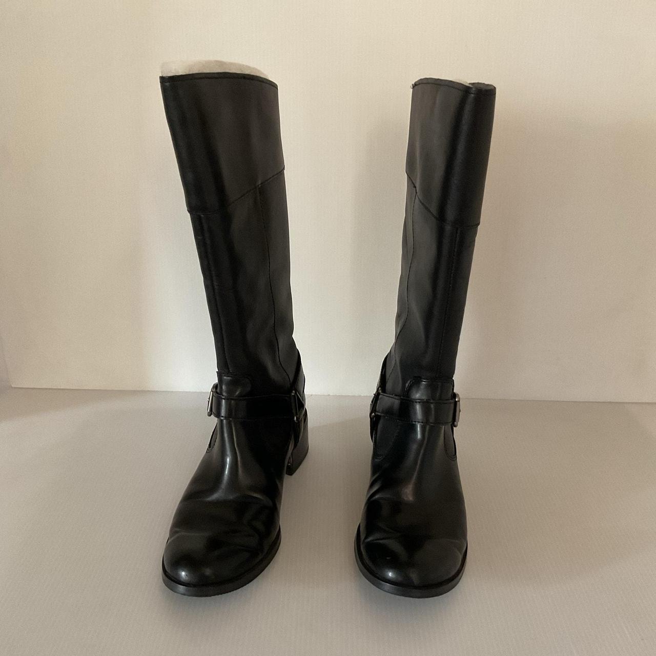 Ellen Tracy Tess Black Leather Tall Riding Boots... | Depop