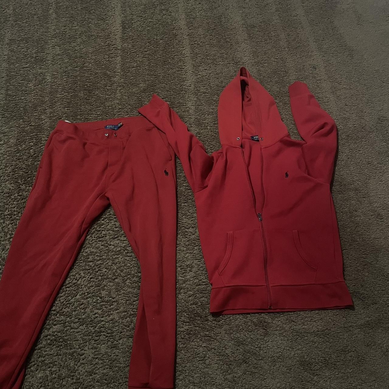 red polo set slim nothing under 35 has bleach... - Depop
