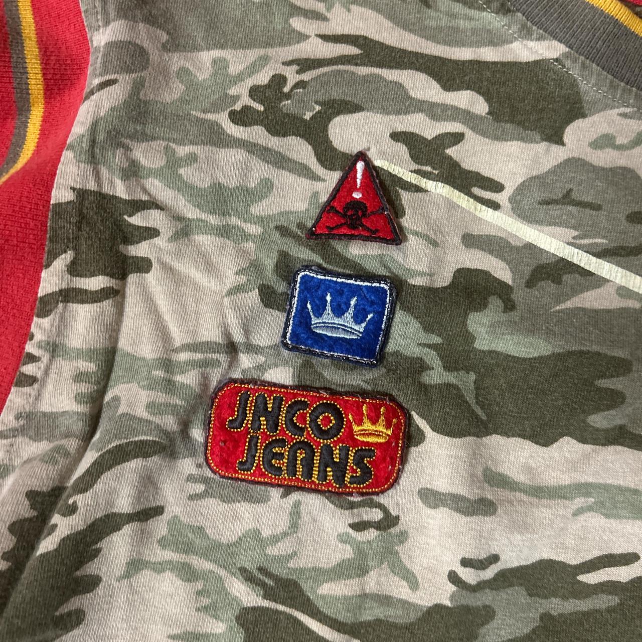 JNCO camo longsleeve insane embroidery & patches - Depop