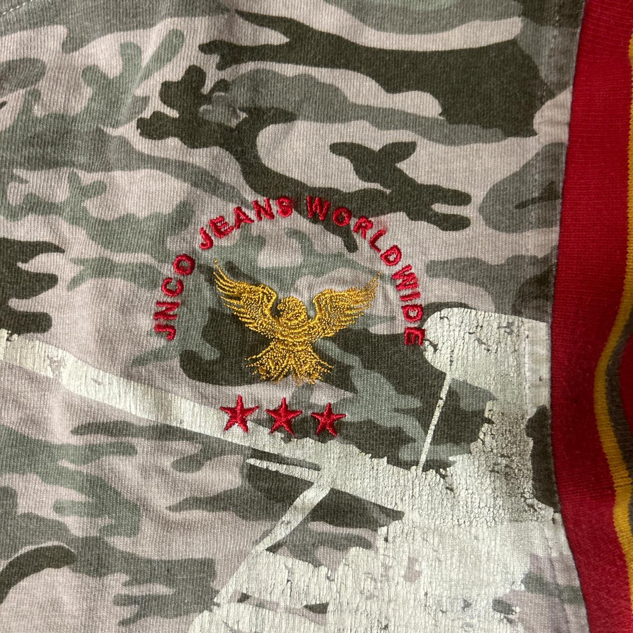 JNCO camo longsleeve insane embroidery & patches - Depop