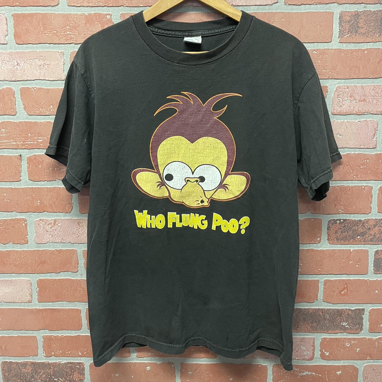 Vintage 90s “who flung poo?” monkey graphic tee Medium | Depop