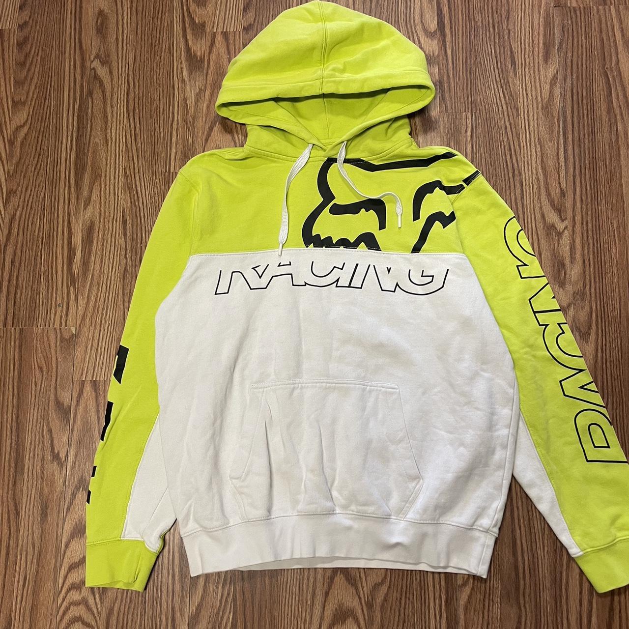 Y2K Fox Racing neon and white zip up... | Depop