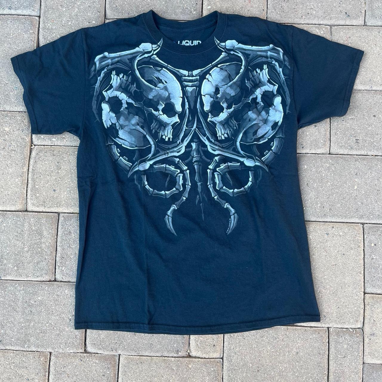 Liquid Blue skulls t-shirt with a goth vibe... | Depop