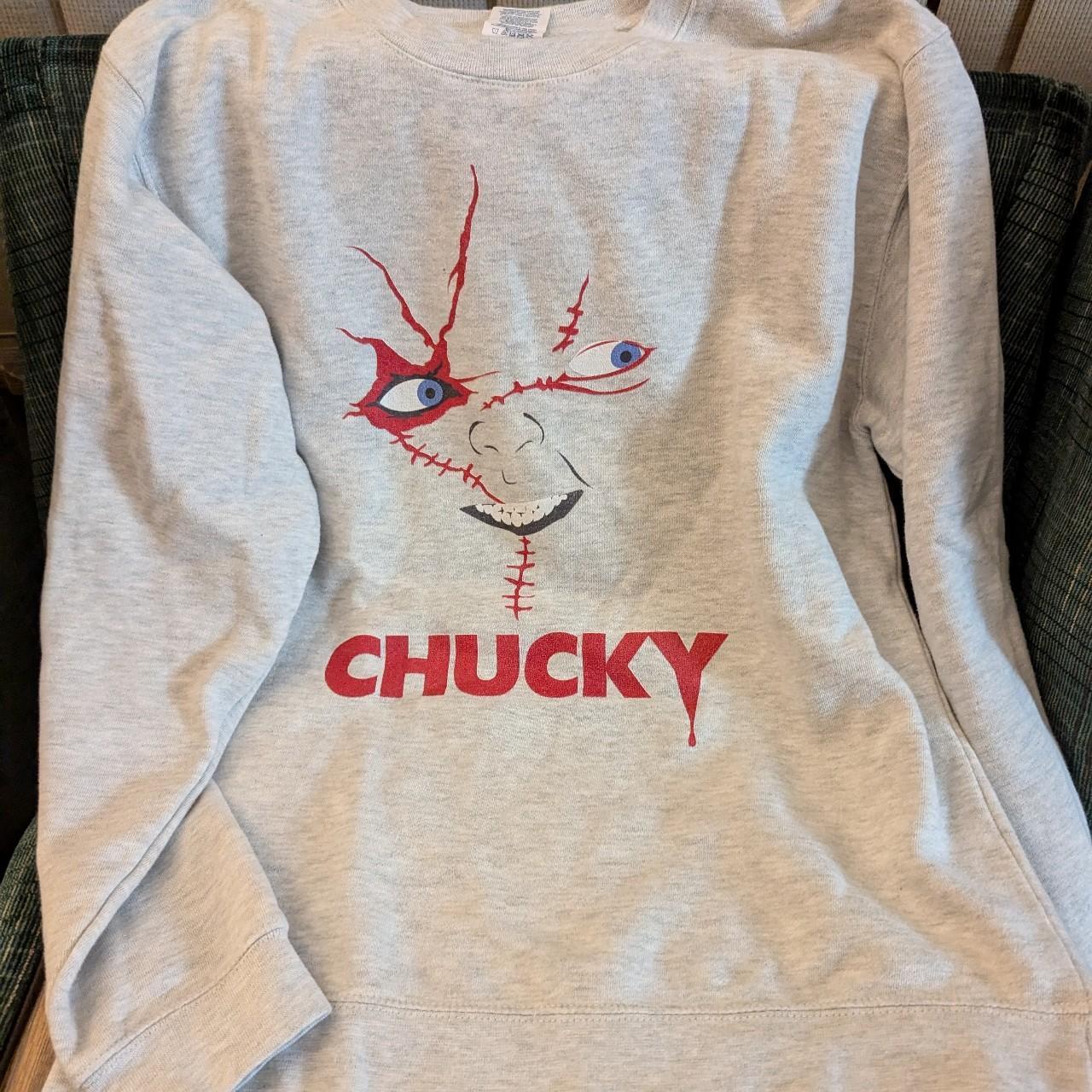 Tag is slightly ripped Chucky horror movie sweater... - Depop