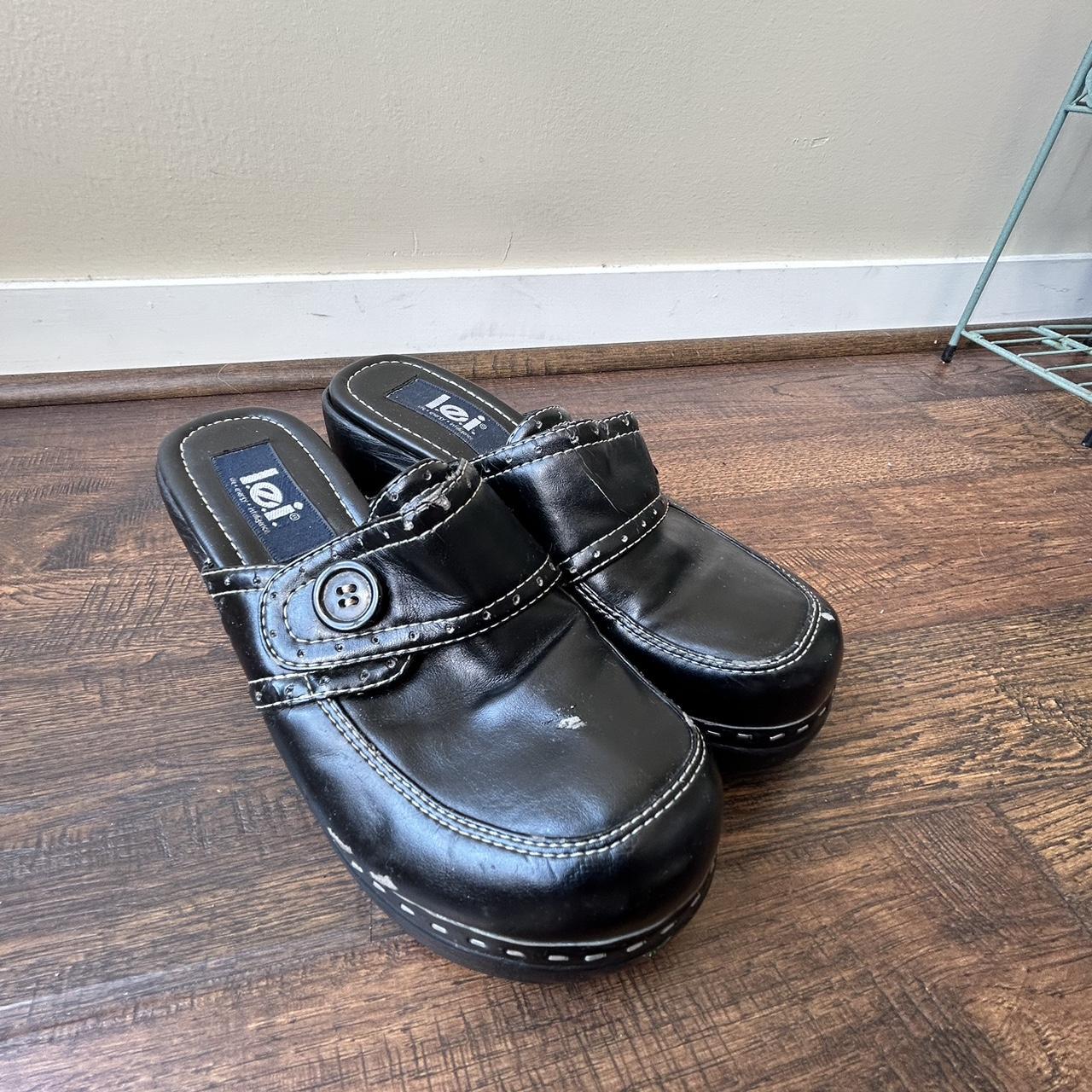 Vintage Lei Black Mary Jane clogs with a few scuffs... - Depop