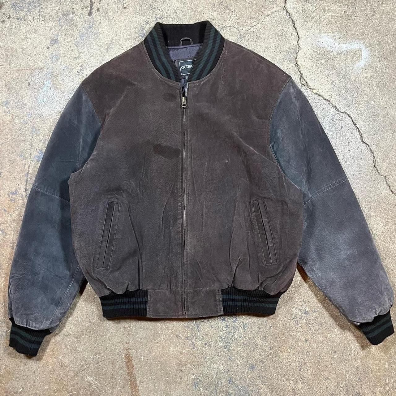 Vintage y2k Outbrook suede leather trucker/bomber... - Depop