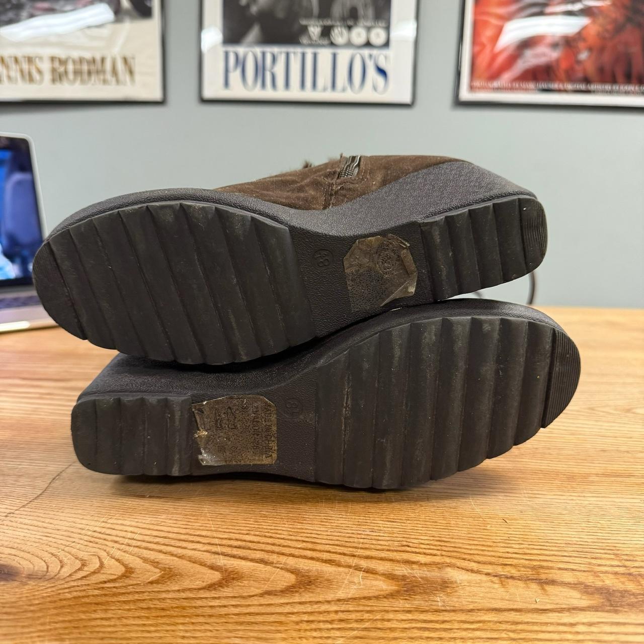 Vintage y2k fur lined wedge heel lace up... | Depop