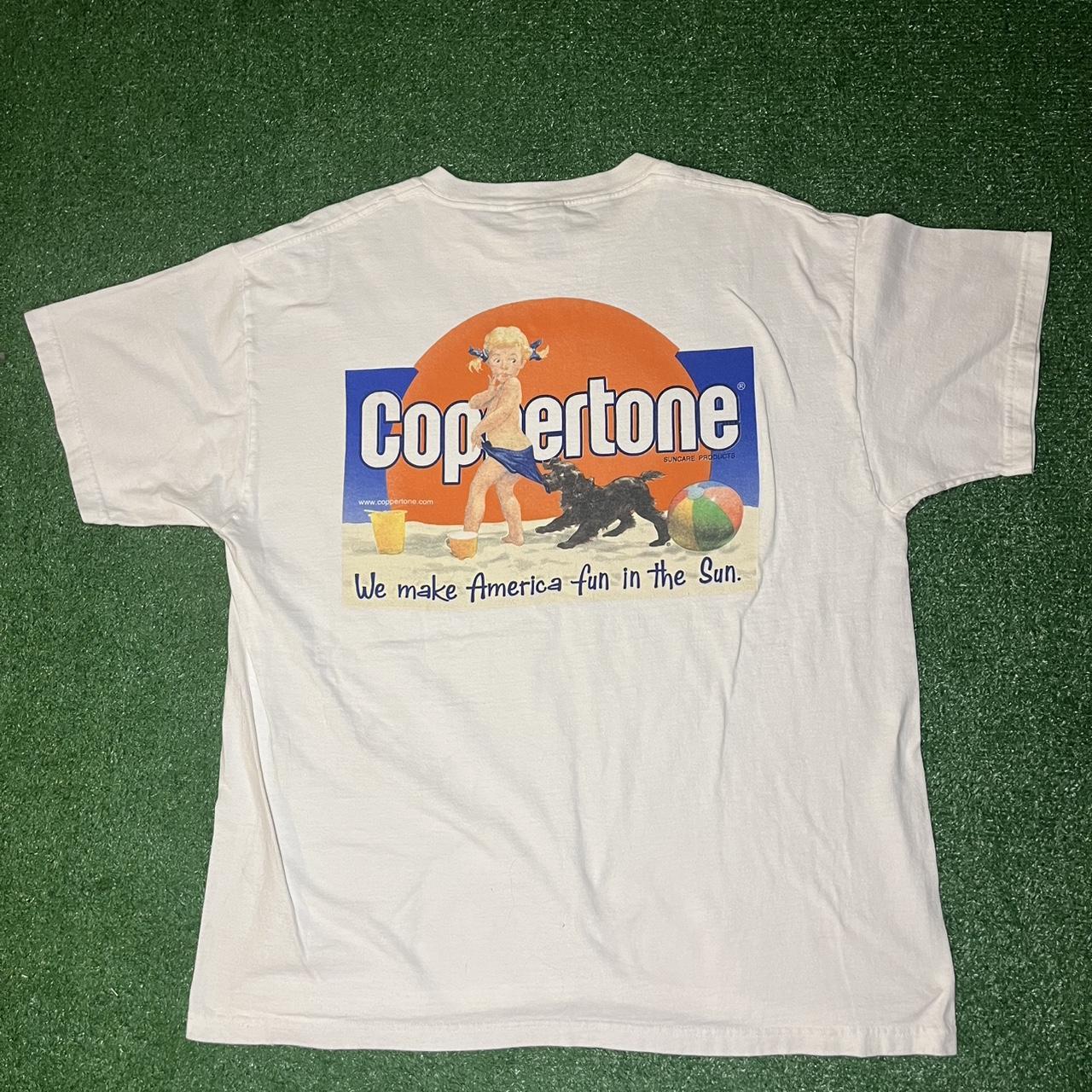 1990s white Coppertone sunscreen shirt... | Depop