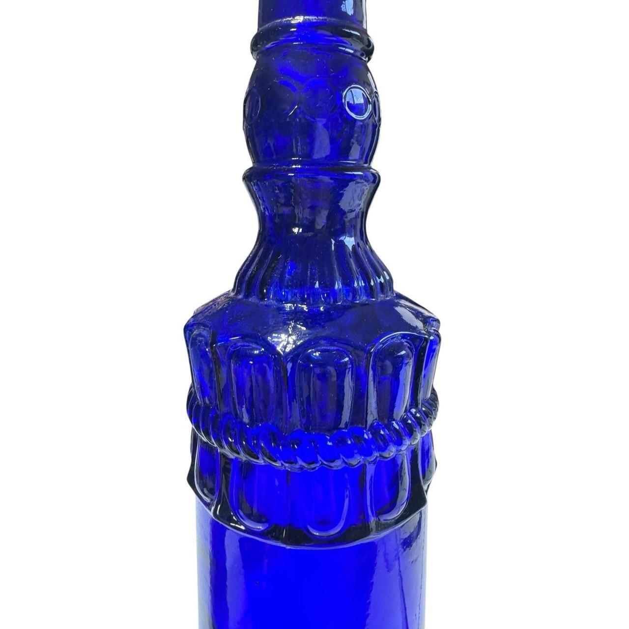 Vintage 1980's Cobalt Blue Glass Wine Bottle & Cork... | Depop