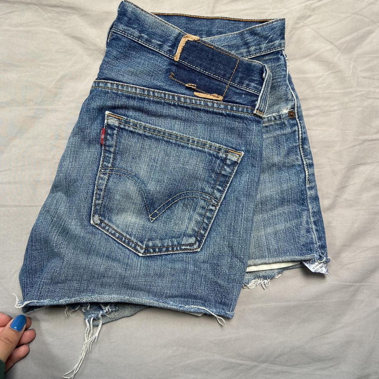 vintage 501 levi cut off denim mini shorts raw hem... - Depop