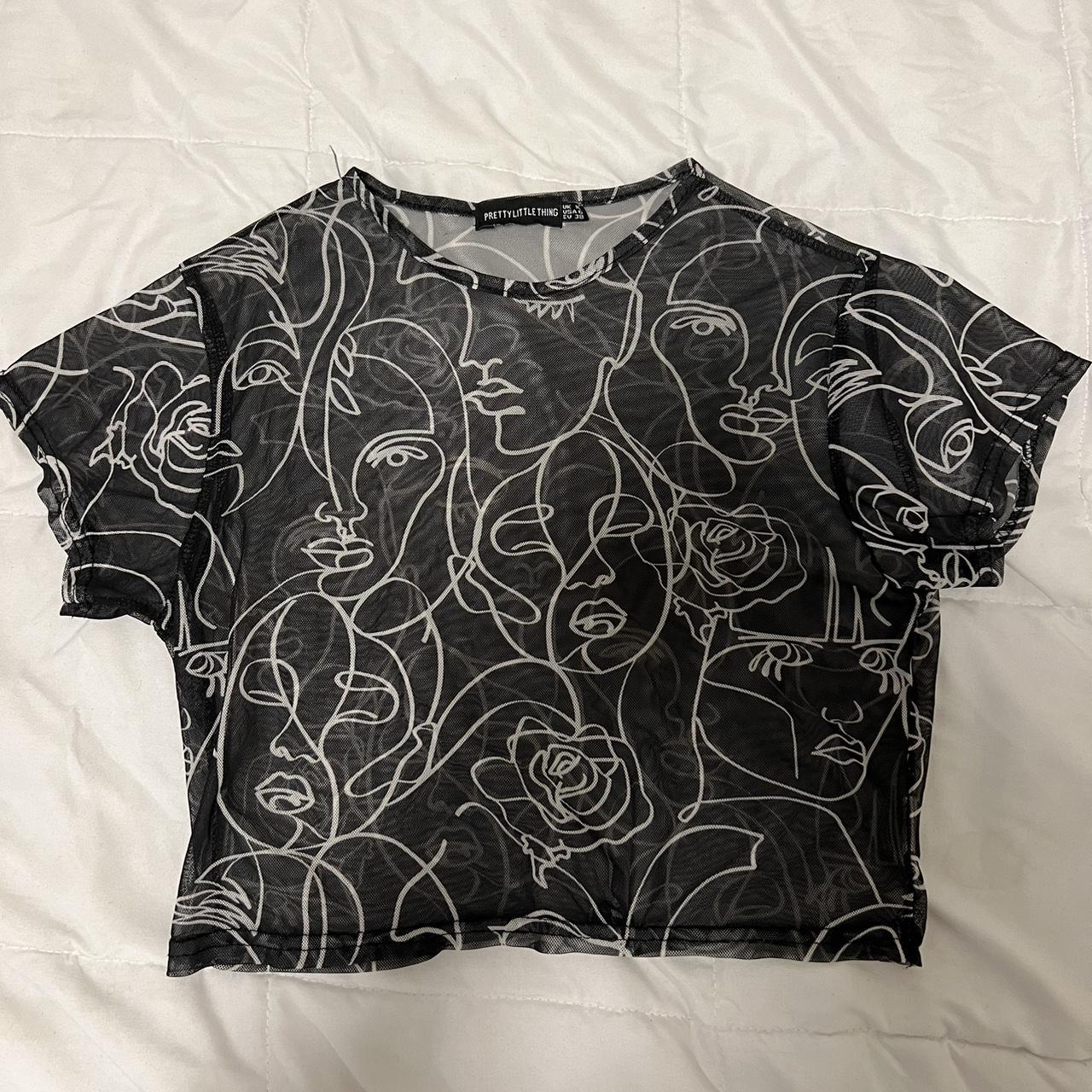 Black and white face crop top - Depop