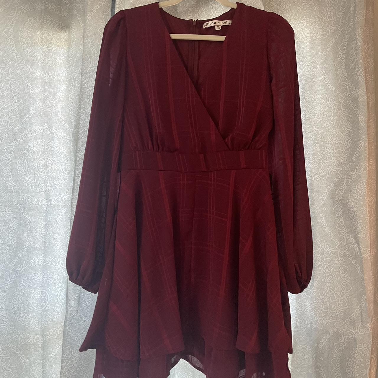 Medium, Allison Kelly, Burgundy, plaid, dress, with... - Depop