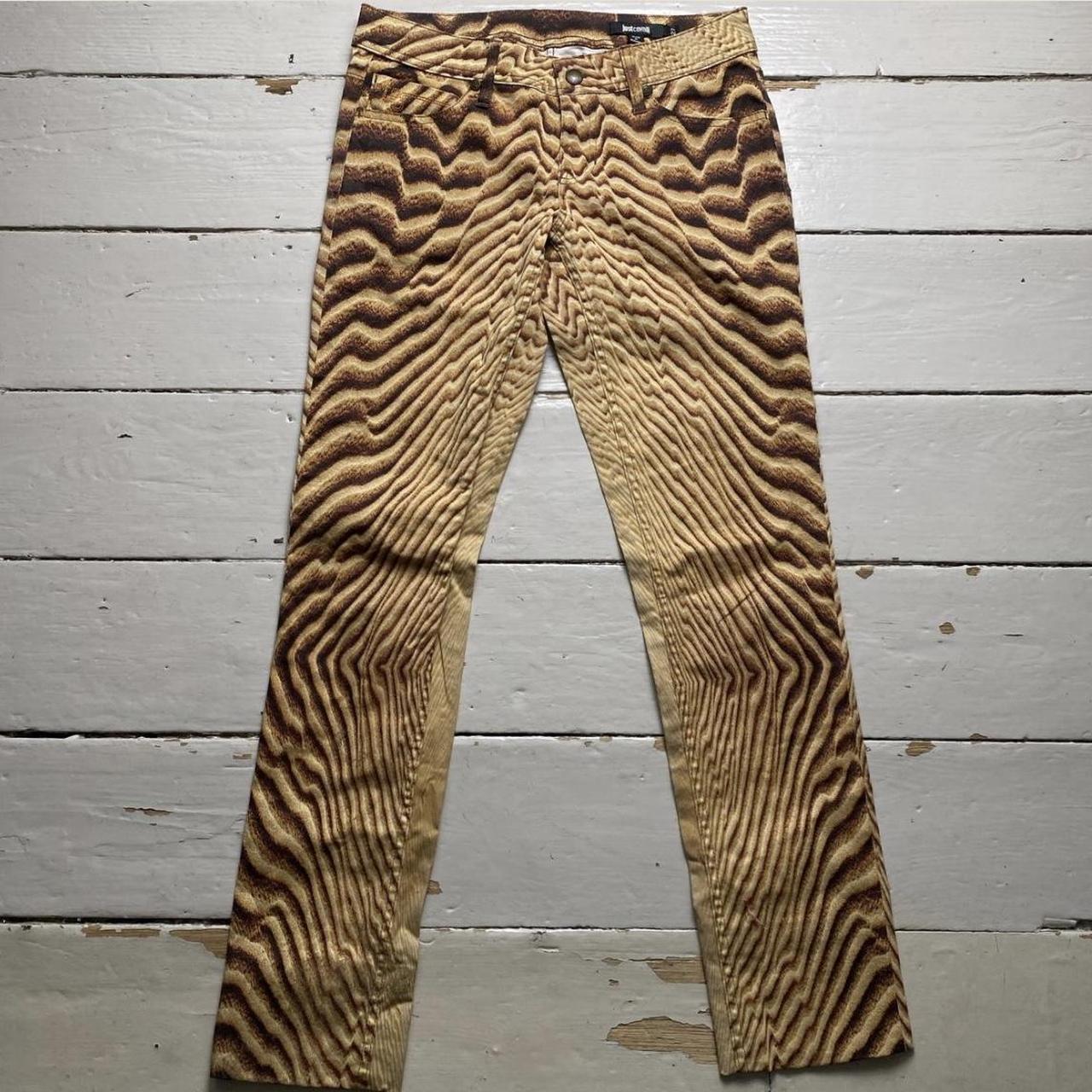 Just Cavalli Beige Brown Ripple Print Jean... - Depop