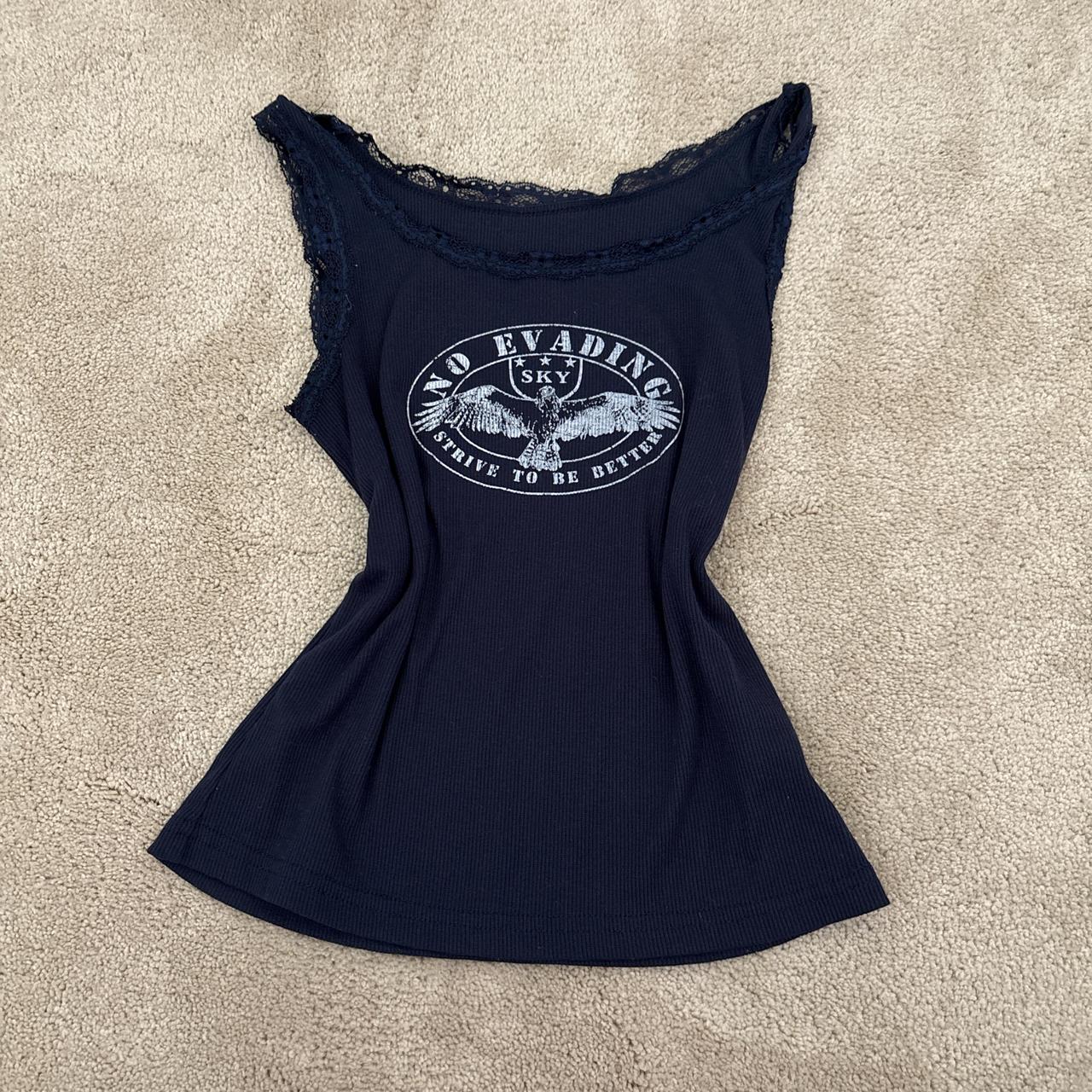 Navy blue lace trim tank top #goth #grunge #tanktop... | Depop