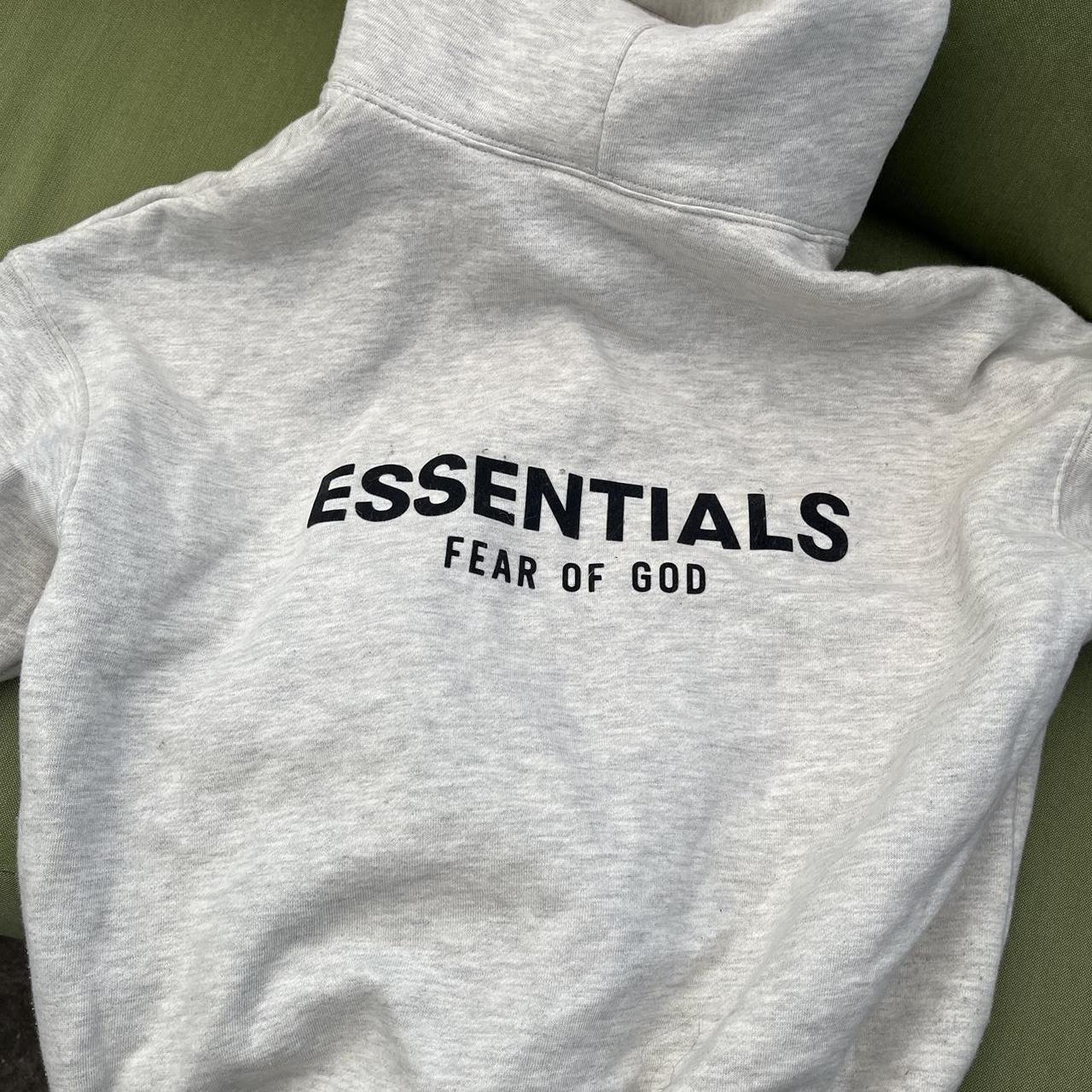 Light grey essentials fear of god hoodie size youth... - Depop