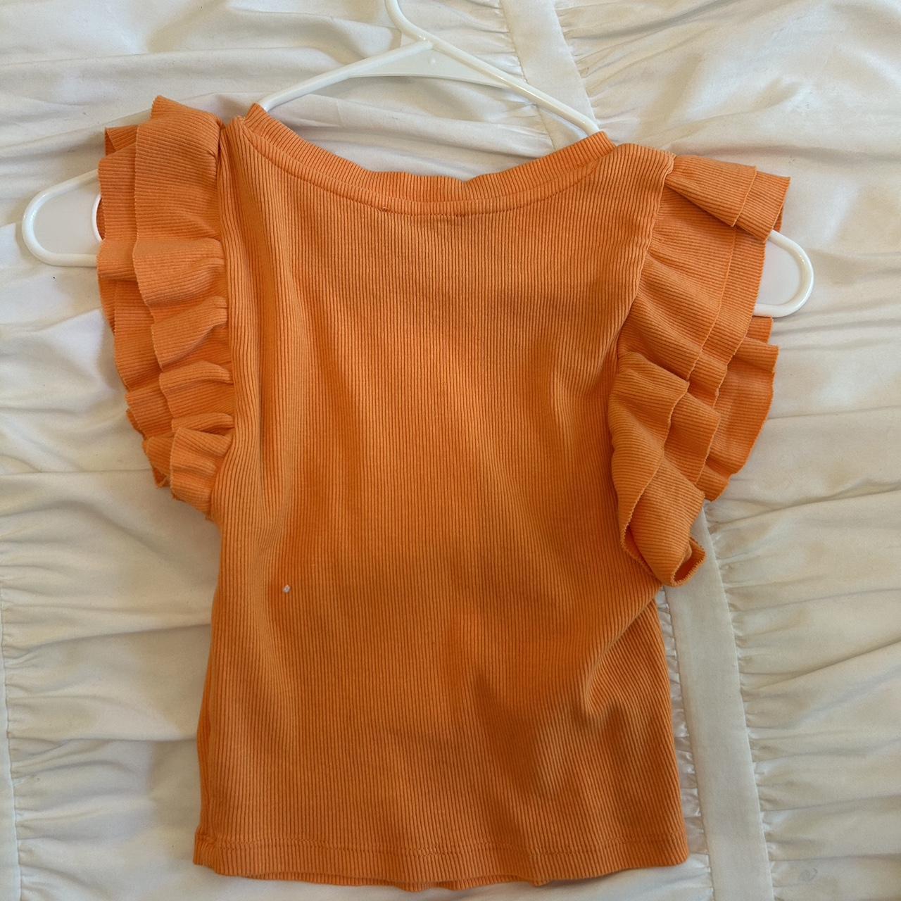 Orange ruffle crop top from Zara - Depop