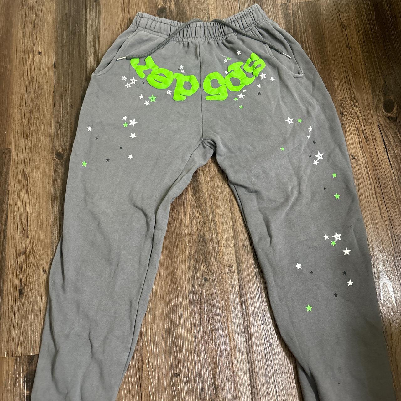 slate grey sp5der worldwide sweats size large only... - Depop