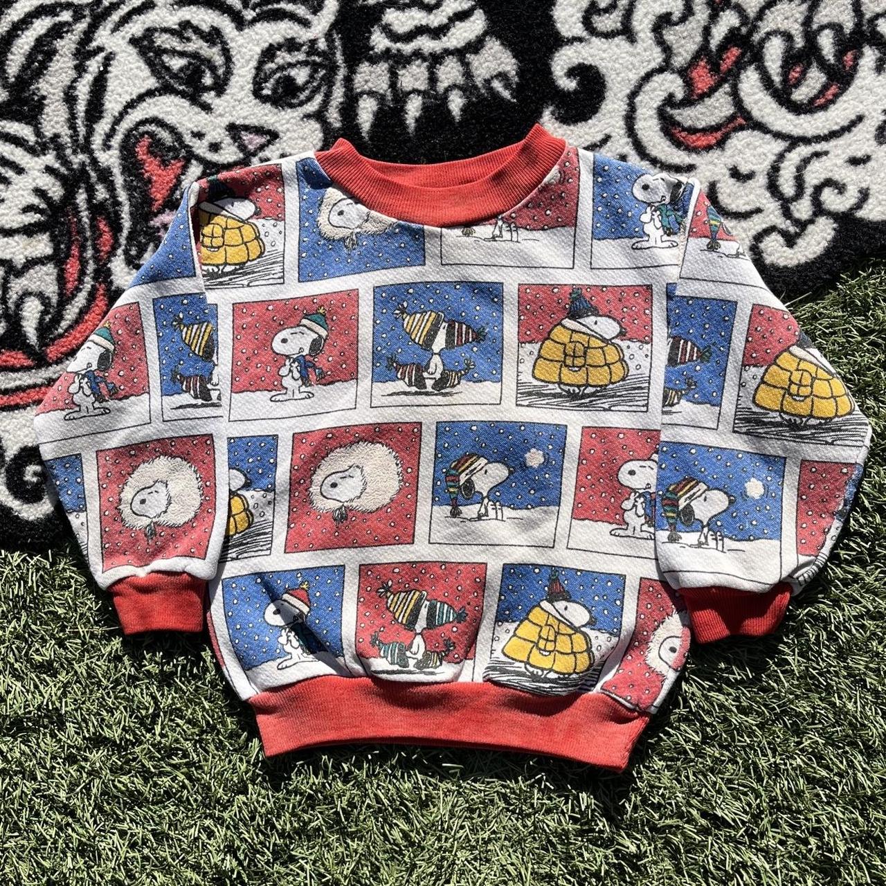 Vintage 70s Snoopy Peanuts Aop Kids Crewneck... - Depop
