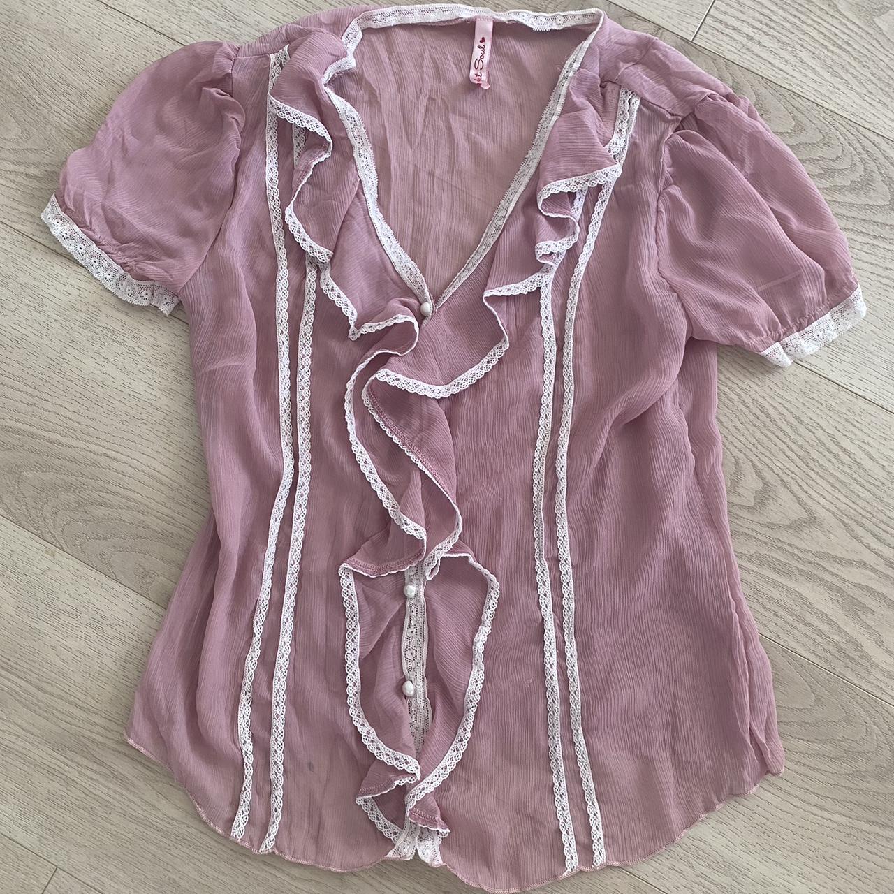 Frilly pink lace top - size small/medium !!! - Depop