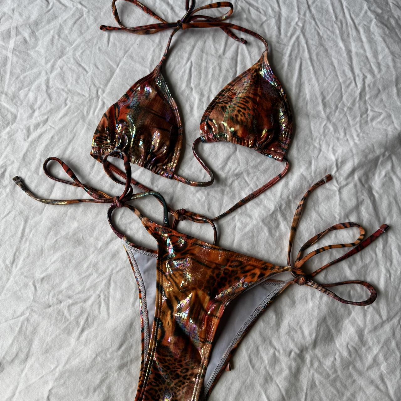 multicolor cheetah print bikini... | Depop