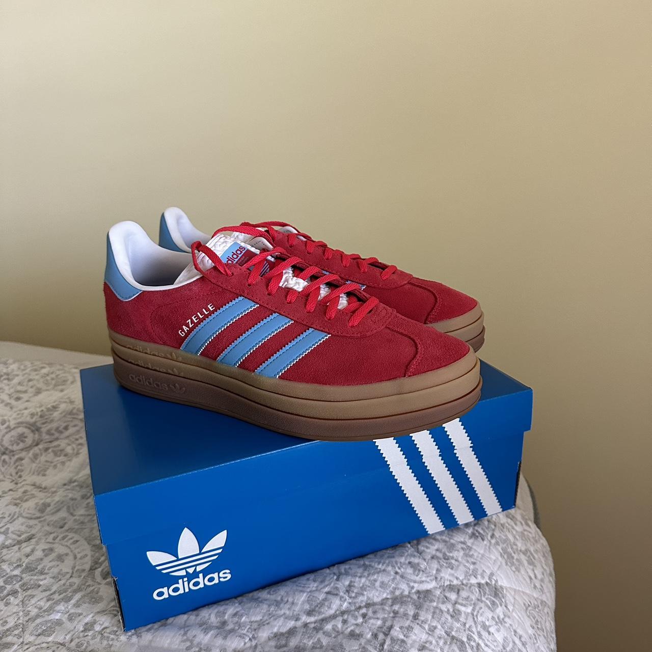 adidas red, blue, and white gazelles- women’s size... - Depop
