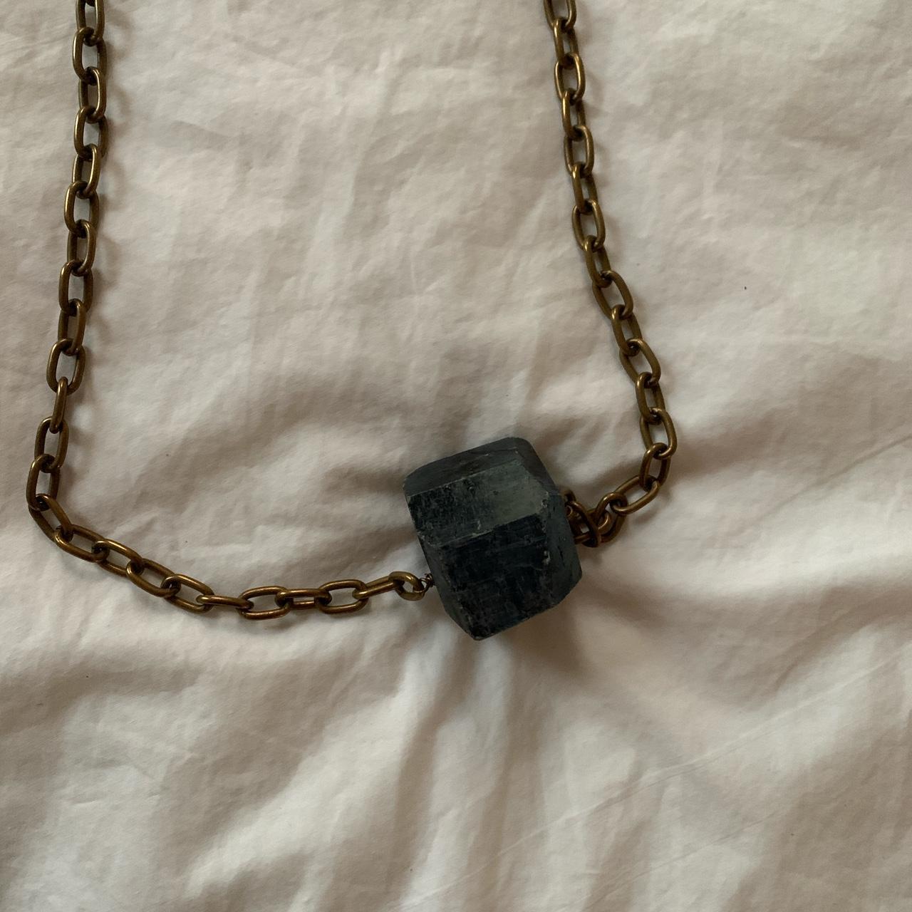 Vintage brass chain and stone necklace. Length is... - Depop
