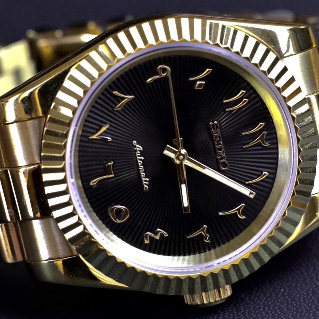 40mm New Gold/Black Arabic Dial Seiko Mod NH35... - Depop