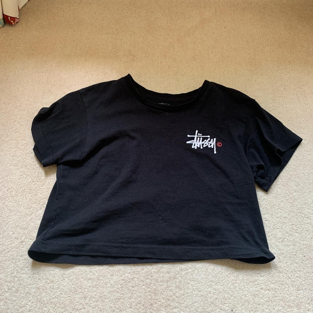 Ladies black stussy crop top / stussy crop t shirt,... - Depop