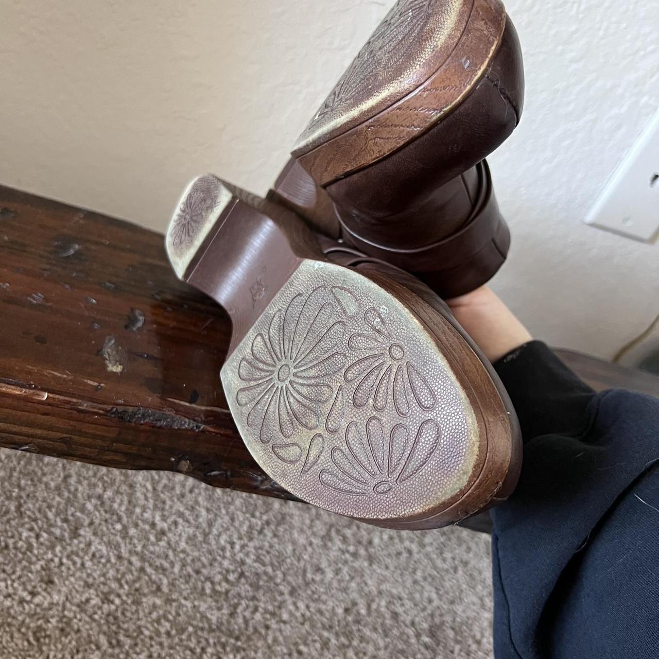 Brown buckle ring clogs Wooden design sole Minor... - Depop