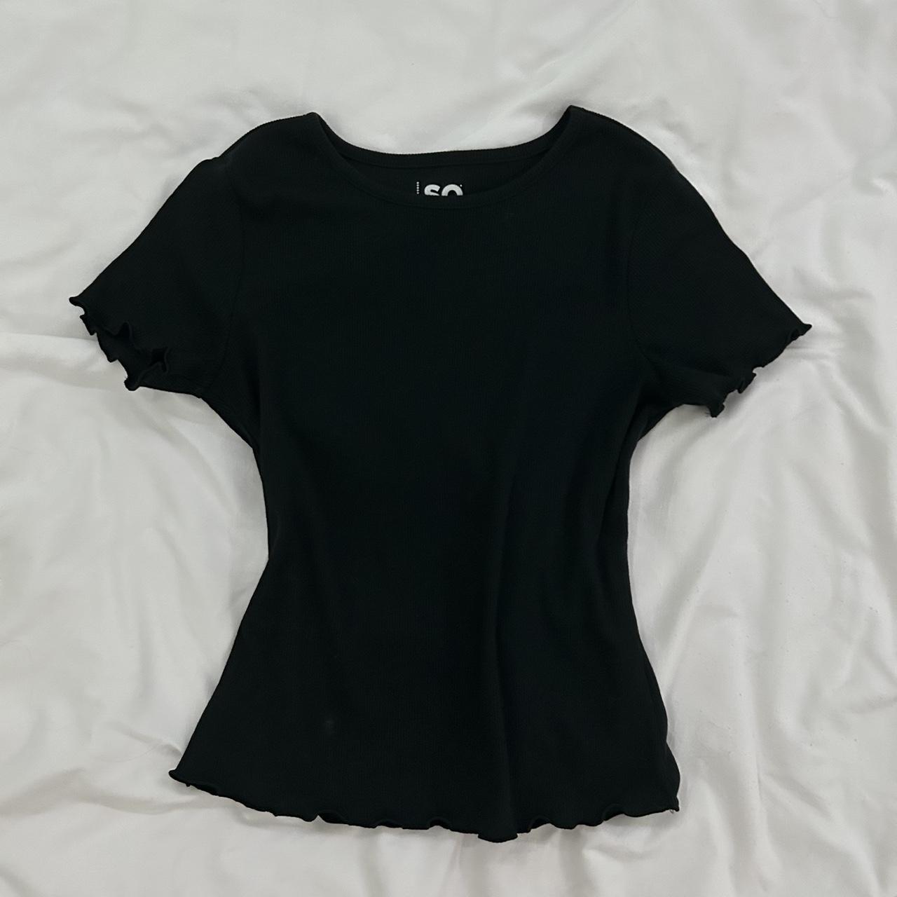 90s black ruffle trim crop top #vintage #90s - Depop