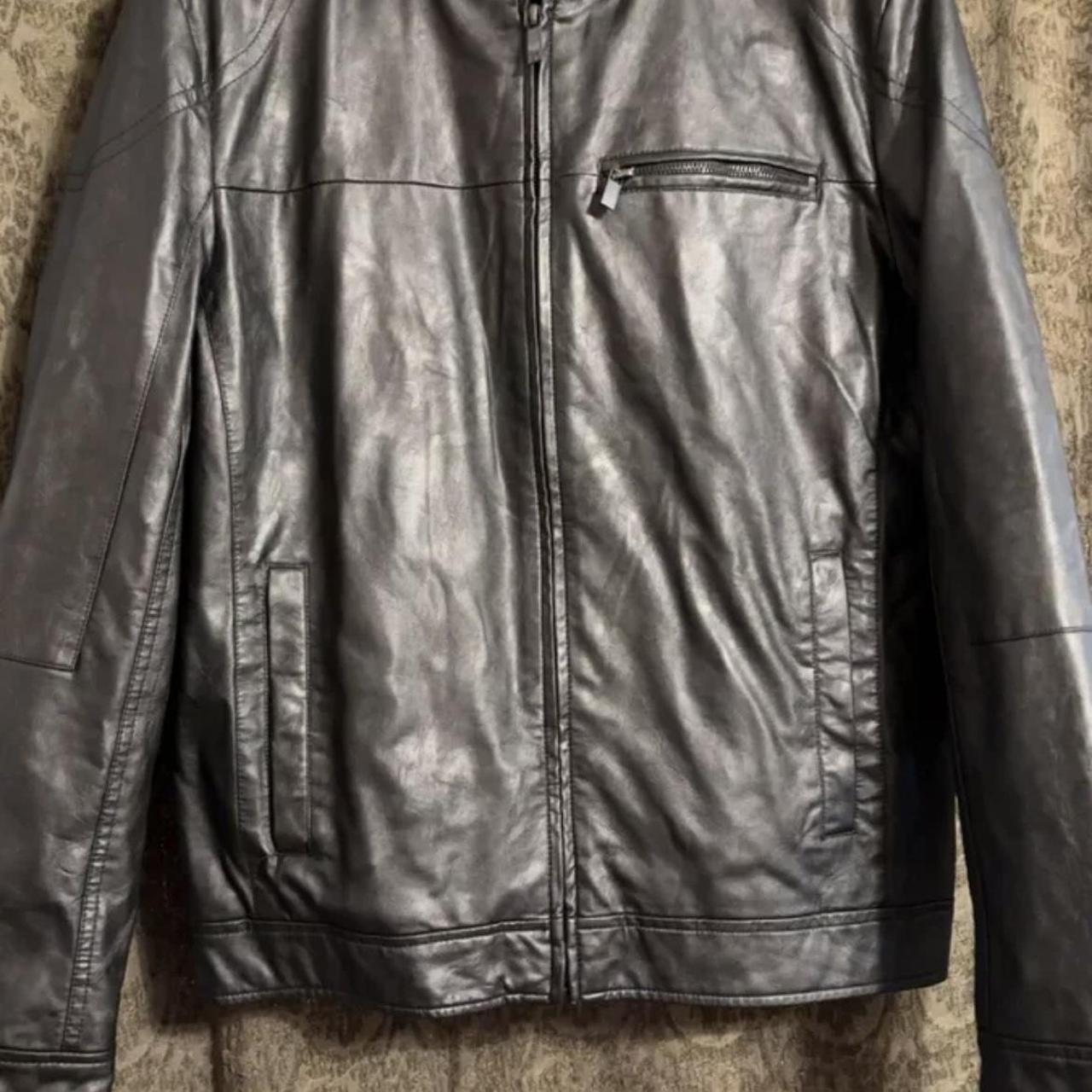 Kenneth Cole Reaction Moto Faux Leather Jacket... - Depop