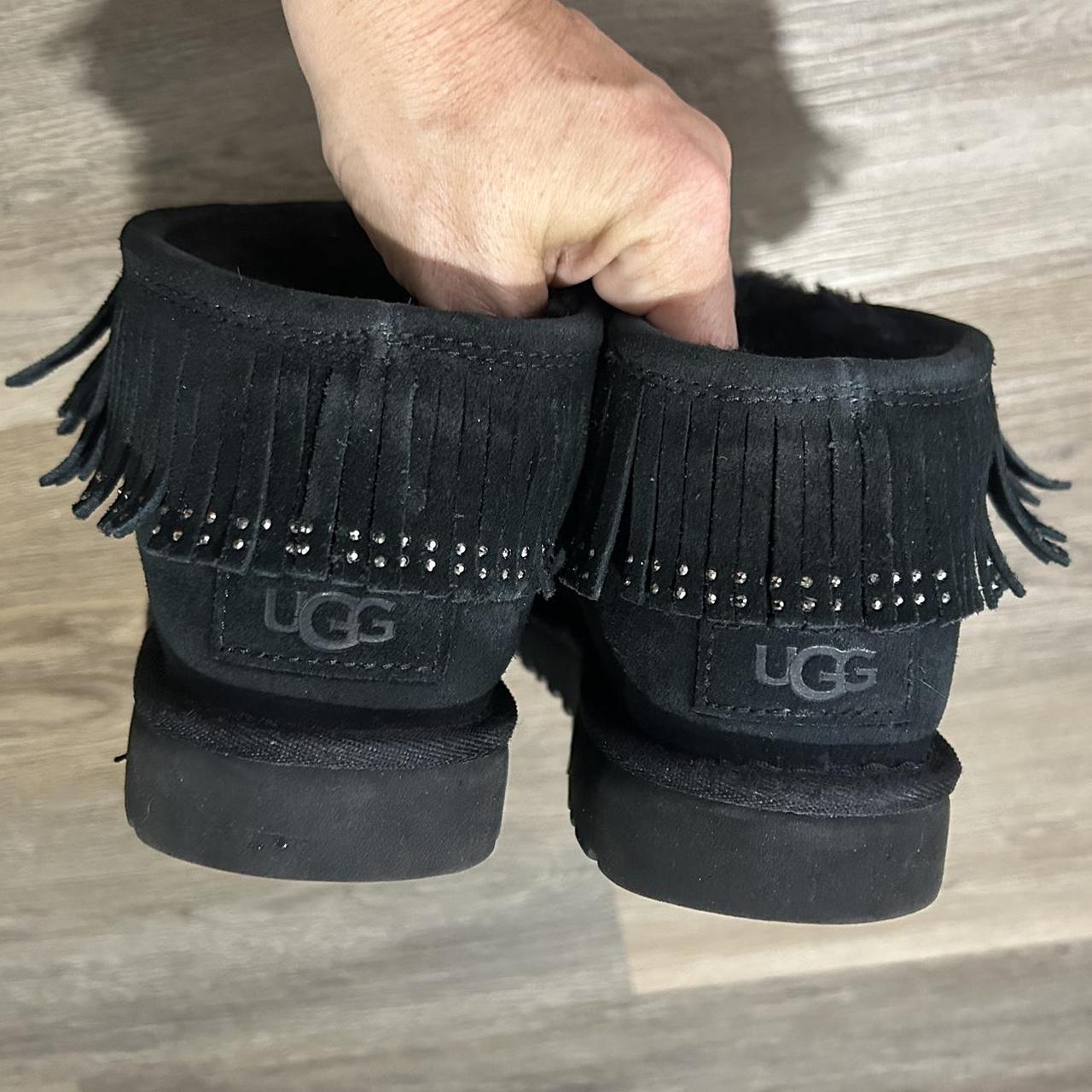 Ugg ultra mini fringe bling boot black suede leather... - Depop