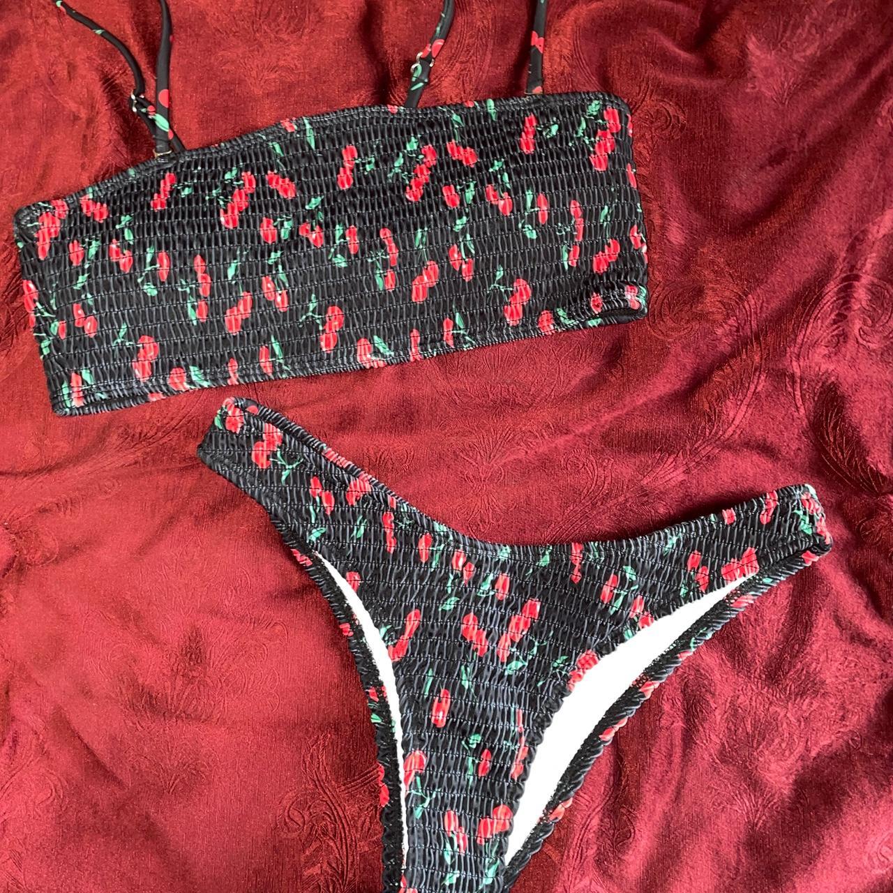 cherry print cheeky bikini set - medium never worn | Depop