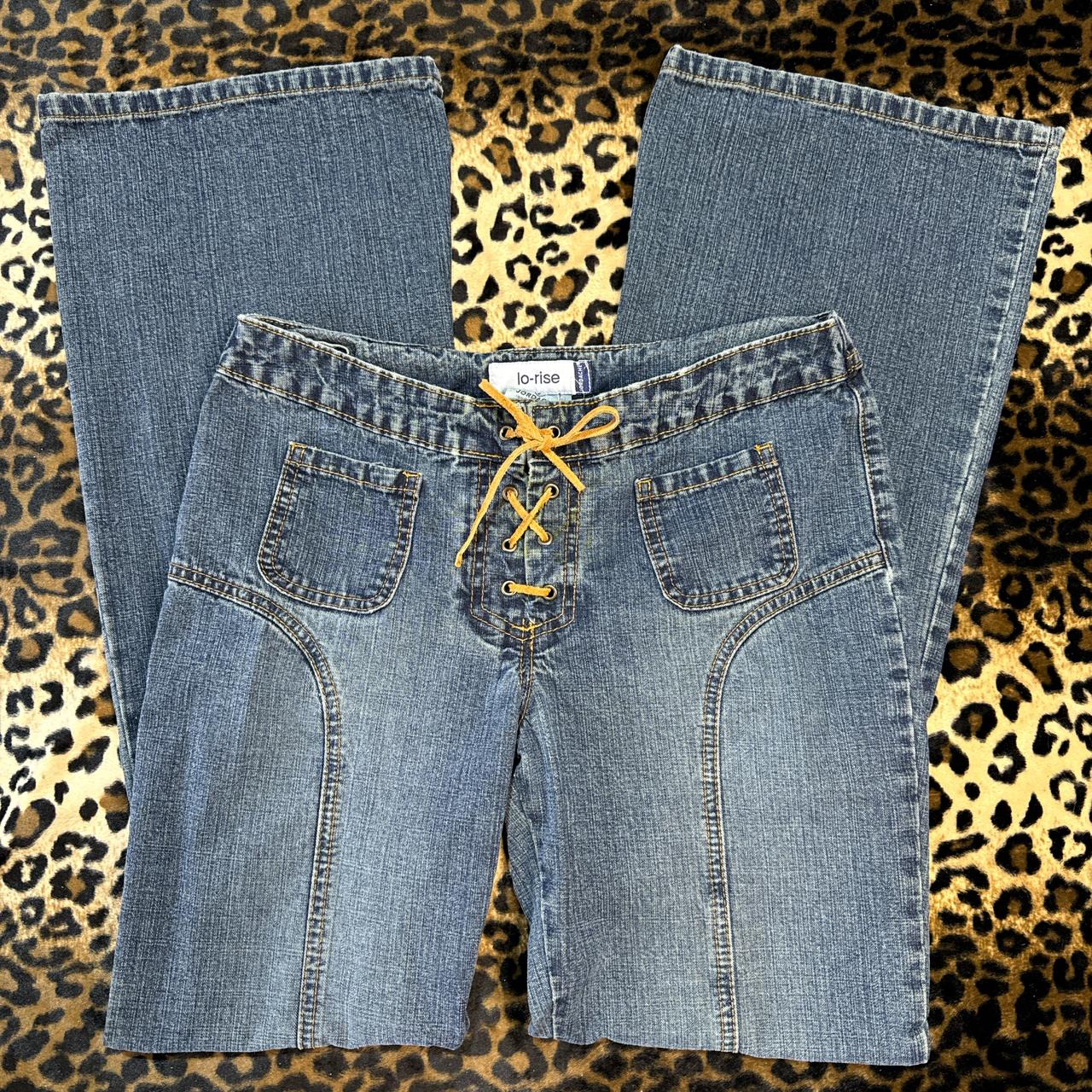 JORDACHE LACE UP FLARE JEANS size 9/10 Waist 14.5... - Depop