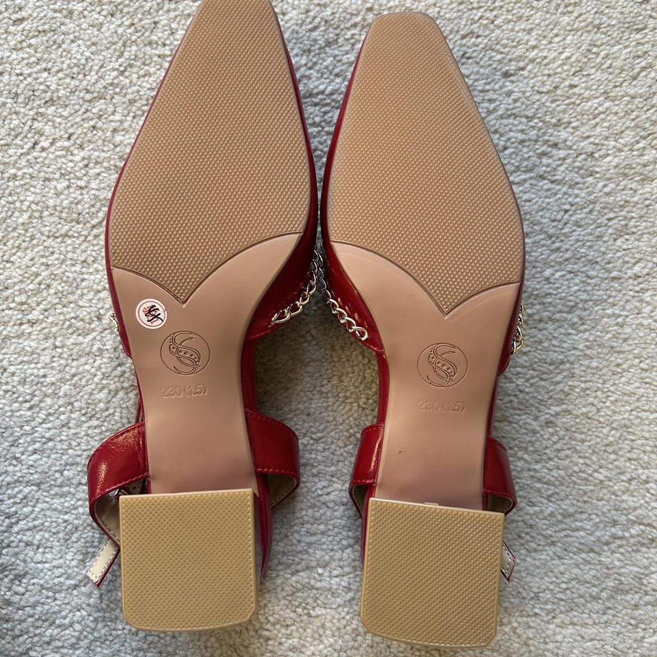 Vintage style red heeled sandals with pearls... - Depop