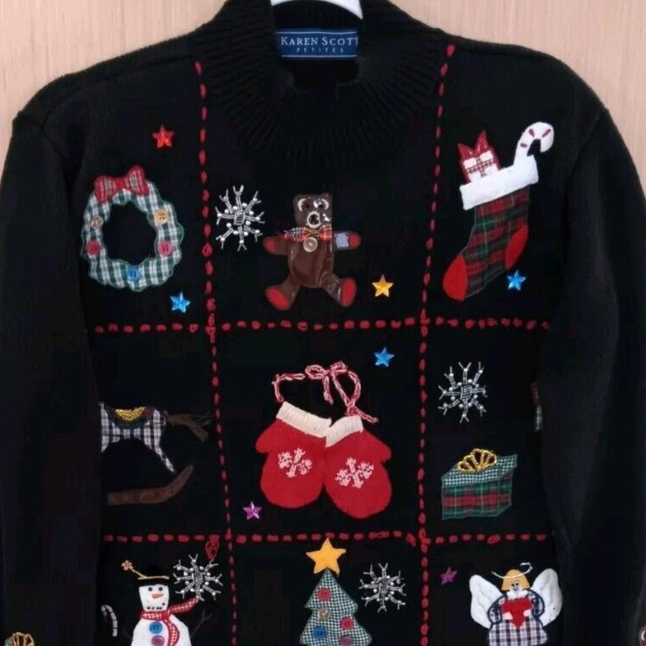 Karen Scott PL Black Christmas Collage Patchwork... - Depop