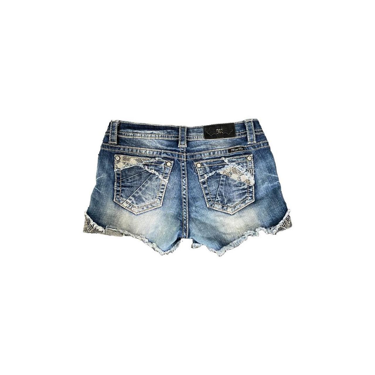 miss me denim shorts with cool embroidered/frayed... - Depop
