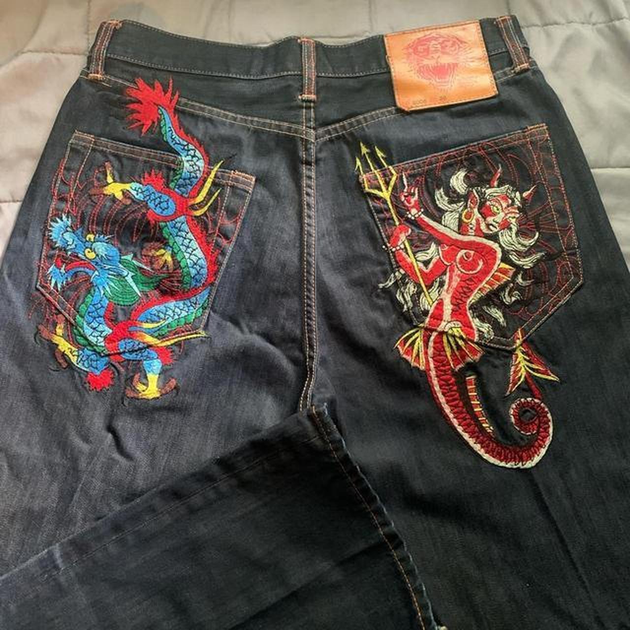 Ed Hardy Men's multi Jeans Ed Hardy mermaid x dragon... - Depop